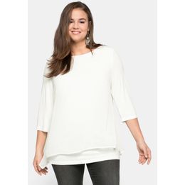 sheego Damen Blusenshirt "Blusenshirt", wei&szlig;, Gr. 44, unifarben, 95% Viskose, 5% Elasthan, Webware:100% Polyester, Shirts