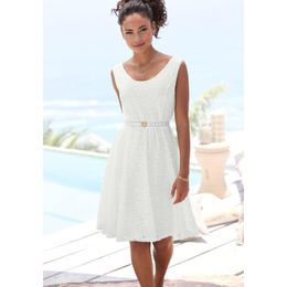 Lascana Damen Spitzenkleid "mit breiten Tr&auml;gern und tiefem Rundhalsausschnitt", wei&szlig;, festlich, Gr. 38, unifarben, Spitze, Obermaterial: 98%