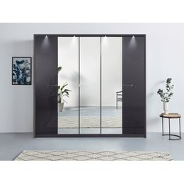 Dreht&uuml;renschrank Rauch "Kleiderschrank Schrank Garderobe W&auml;scheschrank Ankleide OTELI", grau (graumetallic, effektgrau hochglanz), B:230cm H:212cm T:58cm, Holzwerkstoff, Schr&auml;nke, Dreht&uuml;renschrank, mit Mittelspiegel und Passepartout optional mit Beleuchtung