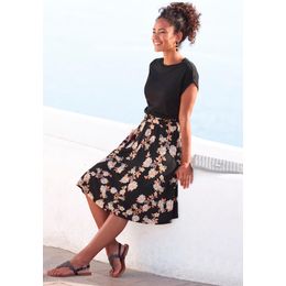 Lascana Damen Jerseykleid "mit bedrucktem Rock, Gummizug in der Taille", bunt, Gr. 38, bedruckt, gebl&uuml;mt, Jersey, Obermaterial: 100% Viskose,
