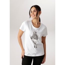 Damen T-Shirt, wei&szlig;, Gr. 46, Aniston SELECTED, Glitzermuster, bedruckt, Single Jersey, Obermaterial: 100% Baumwolle, Shirts, mit aufwendiger