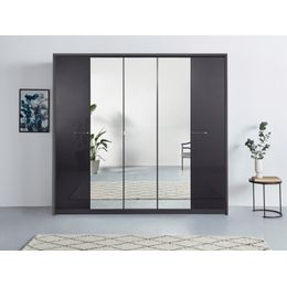 Dreht&uuml;renschrank Rauch "Kleiderschrank Schrank Garderobe W&auml;scheschrank Ankleide OTELI", grau (graumetallic, effektgrau hochglanz), B:230cm H:231cm T:58cm, Holzwerkstoff, Schr&auml;nke, Dreht&uuml;renschrank, mit Mittelspiegel und Passepartout optional mit Beleuchtung