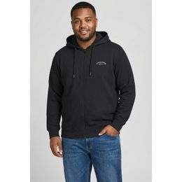 Jack & Jones PlusSize Kapuzensweatjacke "JJCOLLEGE LOGO SWEAT ZIP HOOD PLS", Herren, Gr. 4XL, schwarz, Sweatware, Obermaterial: 80% Baumwolle, 20% Polyester, JACK & JONES PLUSSIZE, unifarben, regular fit normal, Rundhals, Rippb&uuml;ndchen, Sweatjacken