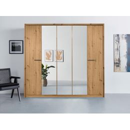 Dreht&uuml;renschrank Rauch "Kleiderschrank Schrank Garderobe W&auml;scheschrank Ankleide OTELI", braun (eiche artisan), B:230cm H:231cm T:58cm, Holzwerkstoff, Schr&auml;nke, Dreht&uuml;renschrank, mit Mittelspiegel und Passepartout optional mit Beleuchtung