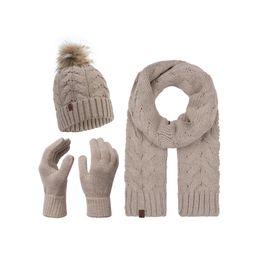 Rock Creek Set: Schal, M&uuml;tze und Handschuhe Damen Gr&ouml;&szlig;e XS/XL dunkelbeige
