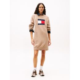 Tommy Jeans Damen Strickkleid "TJW FLAG SWEATER DRESS EXT"malted milk, Gr. XL, unifarben, Feinstrick, Obermaterial: 70% Polyacryl, 23% Polyamid, 5%