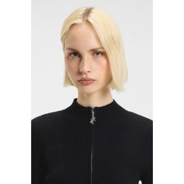 Hugo Damen Strickjacke "Sestry"schwarz 001, Gr. XL, unifarben, Rippstrick, Obermaterial: 50% Viskose, 27% Polyester, 23% Polyamid, Strickjacken, mit