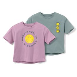 Tchibo - 2 Kinder-T-Shirts &raquo;Smiley&laquo; - M&auml;dchen - Gr. 134/140 - blau