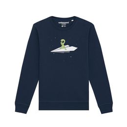 Watapparel Sweatshirt ' Alien on a paper plane ' male Blue size M