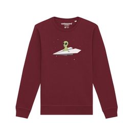 Watapparel Sweatshirt 'Alien on a paper plane' male Red size XXL