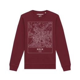 Watapparel Sweatshirt ' City maps Berlin Landkarte ' Herren Gr&ouml;&szlig;e S burgunder / wei&szlig;meliert