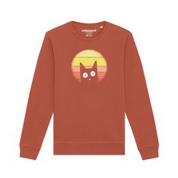 Watapparel Sweatshirt ' Sunset Cat ' Herren Gr&ouml;&szlig;e XS hellbraun / gelb / orange / wei&szlig;