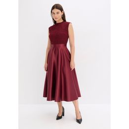 bonprix Midikleid aus gl&auml;nzendem Satin mit Spitze, rot