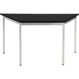 eurokraft basic Mehrzwecktisch, trapezf&ouml;rmig, HxBxT 740 x 1400 x 700 mm, Platte Esche-Dekor schwarz, Gestell wei&szlig;aluminium