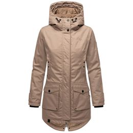 Parka Navahoo "Brinjaa", Damen, Gr. S (36), grau (taupe), Obermaterial: 65% Polyester, 35% Baumwolle; Futter: 100% Polyester; Wattierung: 100% Polyester; &Auml;rmelfutter: 100% Polyester, Basic, tailliert Po-bedeckend, hoch geschlossener Ausschnitt, &Auml;rmel ohne &Auml;rmelschlitz Rippstrickb&uuml;ndchen kontrastfarben, Jacken Parka, Modischer Winter Kurzmantel mit zahlreichen Taschen