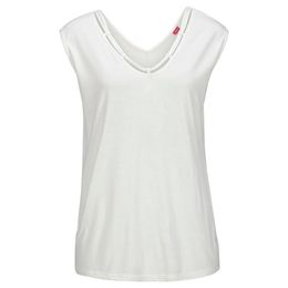 s.Oliver T-Shirt beige Gr. 36/38 f&uuml;r Damen. Mit V-Ausschnitt. Figurumspielend. Nachhaltig.