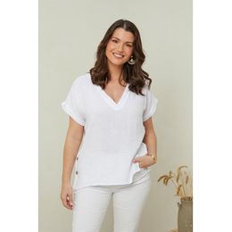 Curvy Lady Leinen-Shirt in Wei&szlig; - 68% | Gr&ouml;&szlig;e 48/50 | Damen-tops