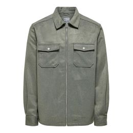 Only & Sons ONLY & SONS Hemdjacke in Gr&uuml;n/ Grau - 48% | Gr&ouml;&szlig;e S | Herren-plussize