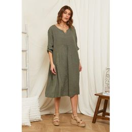 Rodier Lin Leinen-Kleid in Oliv - 72% | Gr&ouml;&szlig;e S/M | Damen-kleider