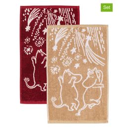 Moomin 2er-Set: G&auml;stehandt&uuml;cher ''Festive Moments'' in Rot/ Beige - (L)50 x (B)30 cm - 31% | Badtextilien