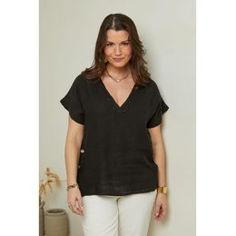 Curvy Lady Leinen-Shirt in Schwarz - 72% | Gr&ouml;&szlig;e 40/42 | Damen-tops
