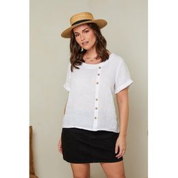 Curvy Lady Leinen-Shirt in Wei&szlig; - 67% | Gr&ouml;&szlig;e 44/46 | Damen-tops