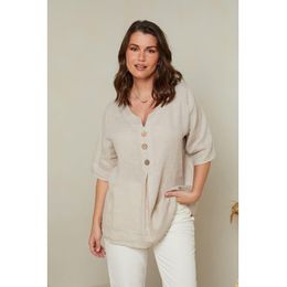 Curvy Lady Leinen-Bluse in Beige - 72% | Gr&ouml;&szlig;e 48/50 | Damen-blusen