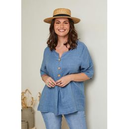 Curvy Lady Leinen-Bluse in Blau - 66% | Gr&ouml;&szlig;e 44/46 | Damen-blusen