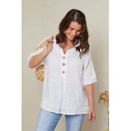 Curvy Lady Leinen-Bluse in Wei&szlig; - 70% | Gr&ouml;&szlig;e 40/42 | Damen-blusen