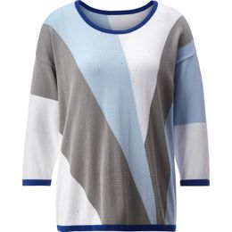 CR&Eacute;ATION L Damen Jacquard-Pullover mit Glitzersteinchen hellblau-ecru-gemustert Gr&ouml;&szlig;e 36
