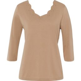 Damen 3/4-Arm-Shirt mit Wellenkante camel, Gr&ouml;&szlig;e 38