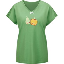 w&auml;schepur Damen Capri-Schlafanz&uuml;ge mit Dehnbund apfel + wei&szlig;-bedruckt Gr&ouml;&szlig;e 44/46