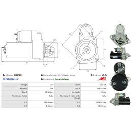 AS-PL Starter S3003PR 12V f&uuml;r GENERAL MOTORS FIAT DAF SAAB OPEL CHEVROLET 25182244 90348292 6202079