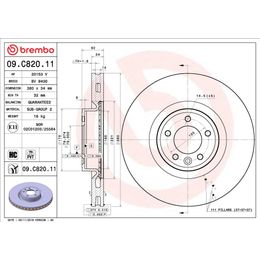 Brembo Bremsscheibe 09.C820.11 vorne rechts links innenbel&uuml;ftet 380mm f&uuml;r LAND ROVER LR161894 LR098968