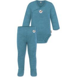 Normani Outdoor Sports Baby Merino Langarm Wickelbody und Merino Hose in Blau | Gr.: 86