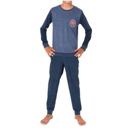 Normann Frottee Schlafanzug langarm B&uuml;ndchen in blau | Gr.: 134/140