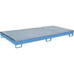eurokraft pro Regal-Bodenwanne mit PE-Einsatz, mit Rost, 240 l, LxBxH 2665 x 1315 x 210 mm, blau