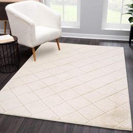 Hochflor-Teppich Carpet City "Moment", beige (creme), B:160cm H:31mm L:230cm, Polyester, Teppiche, besonders weich, Kaninchen Fell Haptik, 3D-Effekt, Rauten, Wohnzimmer