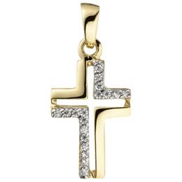 Kreuzanh&auml;nger Jobo "Anh&auml;nger Kreuz", gelb (gelbgold 375), Schmuckanh&auml;nger, Damen, Gelbgold 375, 375 Gold mit 18 Zirkonia