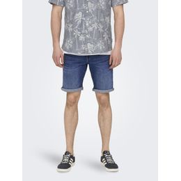 Only & Sons Shorts ONLY & SONS "ONSPLY MBD 8772 TAI DNM SHORTS NOOS", Herren, Gr. L, N-Gr, blau (dunkelblau denim), Denim/Jeans, Obermaterial: 98% Baumwolle, 2% Elasthan, unifarben, Basic, slim fit kniefrei, Hosen Shorts