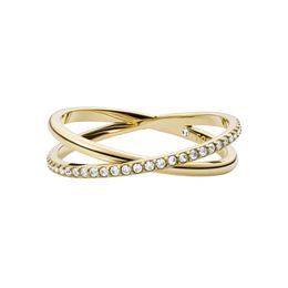 Fingerring Fossil "Schmuck Geschenk Edelstahl Ring ALL STACKED UP" Gr. 19, gold (gelbgoldfarben, kristallwei&szlig;), Fingerringe, Damen, 19, Edelstahl, 5,4mm, Fingerring, Mit Zirkonia (synth.)