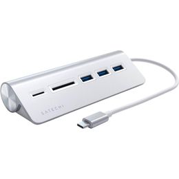 Satechi USB-Adapter "Type-C Aluminum USB Hub & Card Reader", silber (silberfarben), B:5,1cm H:2,9cm T:5,1cm, Adapter