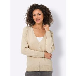 Strickjacke Heine, Damen, Gr. 34, beige (sand), 100% Baumwolle, unifarben, Strickjacken Strickjacke