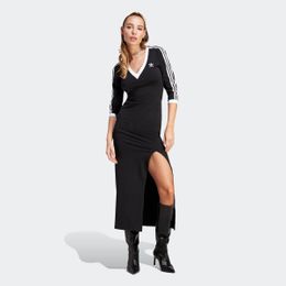 Maxikleid adidas originals "MAXI DRESS V", Damen, Gr. L, N-Gr, schwarz, Obermaterial: 93% Baumwolle, 7% Elasthan, gestreift, Kleider Maxikleid