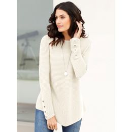 Rundhalspullover Inspirationen "Pullover", Damen, Gr. 38, beige (ecru), 50% Baumwolle, 50% Viskose, bedruckt, gemustert, metallic, unifarben, Pullover Rundhalspullover