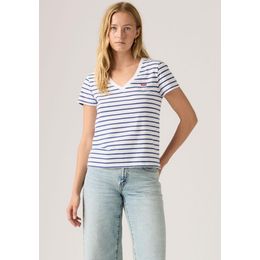 Levi's LEVI'S Damen V-Shirt "PERFECT VNECK"hellwei&szlig; sunshine blau, Gr. M, gestreift, Single Jersey, Obermaterial: 100% Baumwolle, Shirts, mit