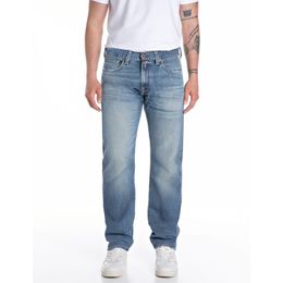 Straight-Jeans Replay "DERYCK", Herren, Gr. 32, L&auml;nge 32, blau (medium blau), Denim/Jeans, Obermaterial: 100% Baumwolle, straight fit normal, Jeans Straight-Jeans