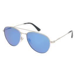 Police SPLP20E | Unisex-Sonnenbrille | Fassung: Vollrand, Pilot, Edelstahl, Grau Gl&auml;nzend | Glasfarbe: Grau Spiegel Blau