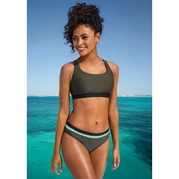 Bustier-Bikini-Top s.Oliver "Yella", Damen, Gr. 34, N-Gr, khaki, Obermaterial: 80% Polyamid, 20% Elasthan. Futter: 92% Polyester, 8% Elasthan, Bikini-Oberteile, mit kontrastfarbenen Details und gekreuzten B&auml;ndern im R&uuml;cken