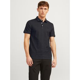 Jack & Jones Poloshirt JACK & JONES "JJEPAULOS Poloshirt mit klassischem Kragen und figurbetonter Form", Herren, Gr. XXL, grau (dunkelgrau, meliert), Piqu&eacute;, Obermaterial: 100% Baumwolle, unifarben mit Farbeinsatz, schmal, Shirts, Logostickerei, modisch, schmal, Baumwolle, Polokragen